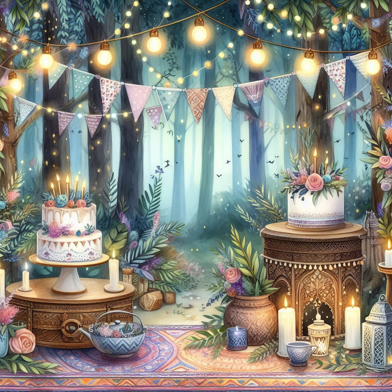 Boho Birthday Forest- Clip Art Bundle, Digital Download, Digital Files ...