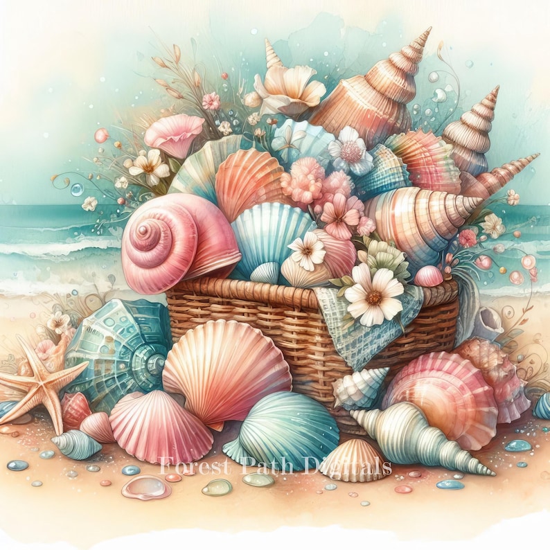 Shell Beach - Clip Art Bundle, Digital Images Files Download, Whimsical ...