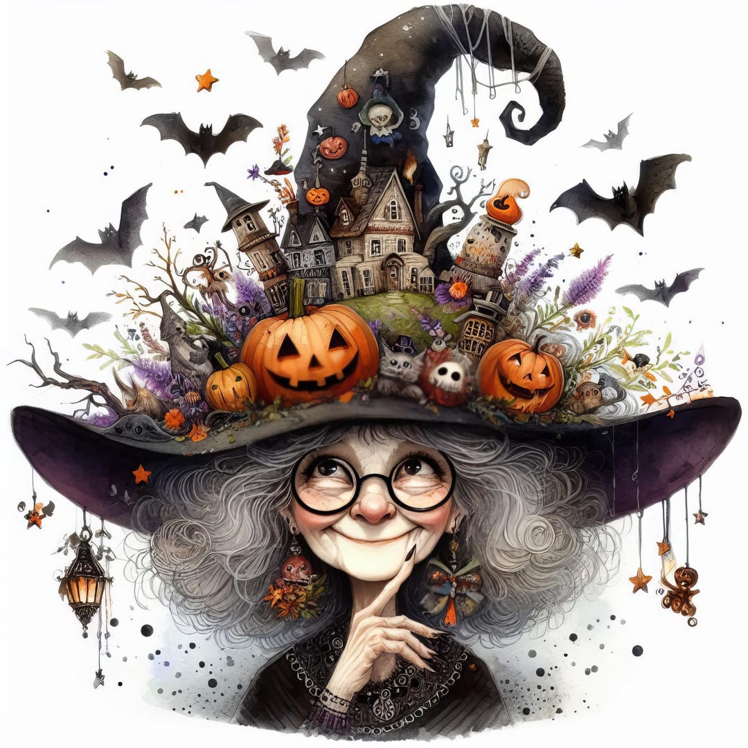 Whimsical Halloween Witch With Hat - Clip Art Bundle, Digital Download ...