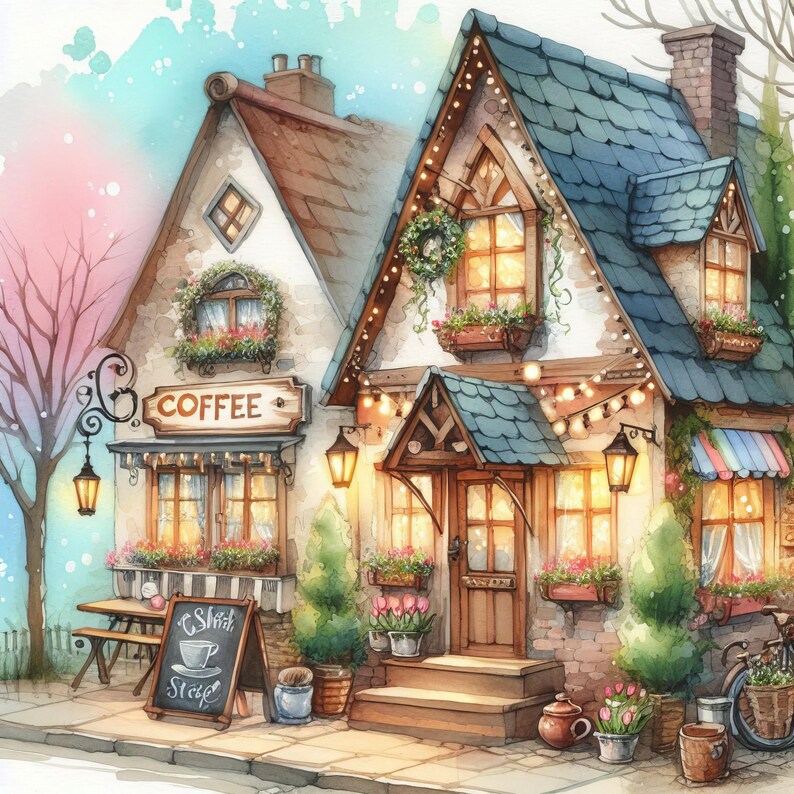 Village Coffee Shop Clip Art Bundle, Digital Download, Digital Files ...