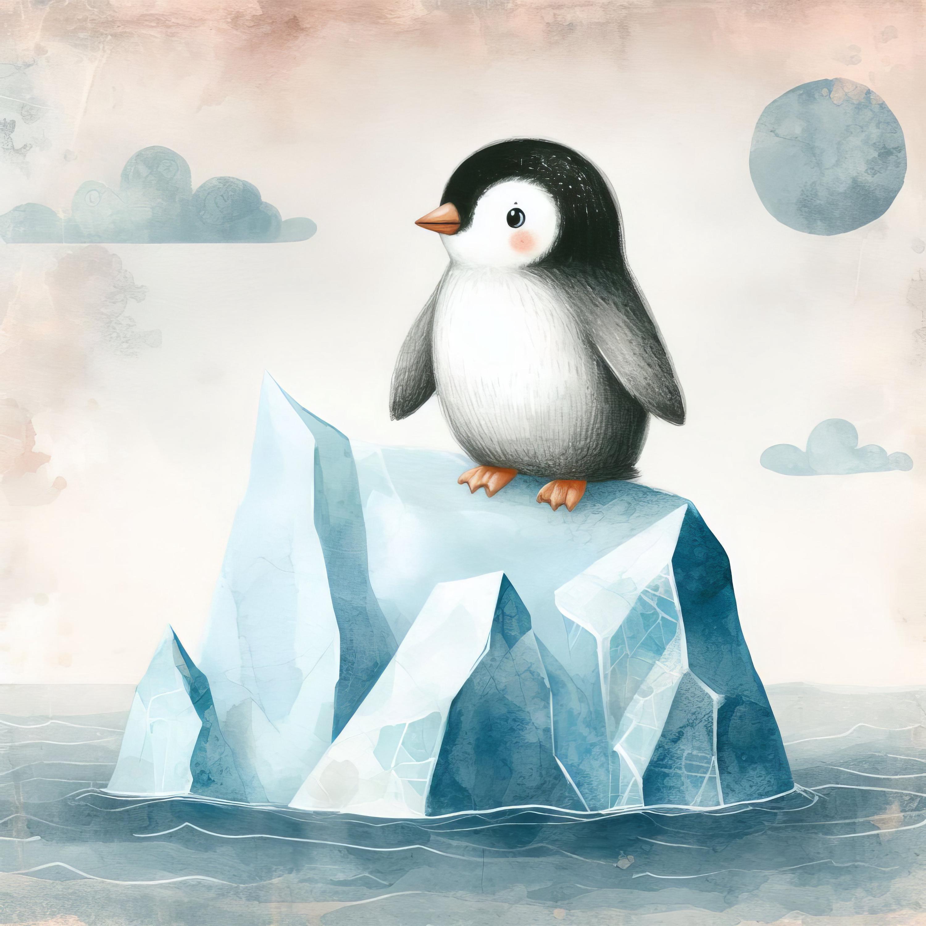 Primitive Penguin - Clip Art Bundle, Digital Download, Digital Files, Whimsical, Storybook, Ice ...