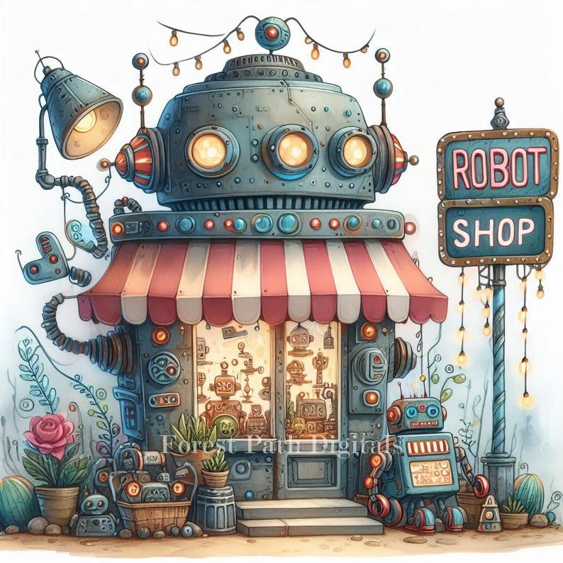 Robot Shop- Clip Art Bundle, Digital File Images Download, Whimsical ...