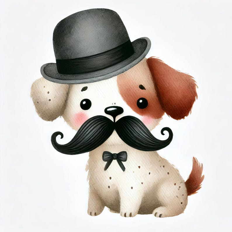 Quirky Mustache Puppy - Clip Art Bundle, Digital Download, Digital ...