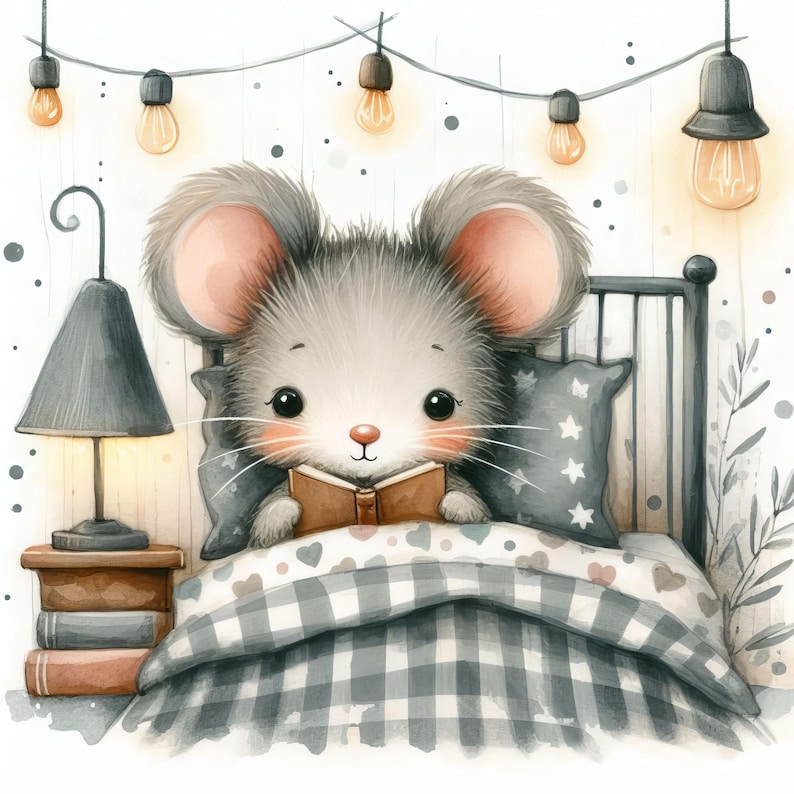 Bedtime Mouse - Digital Clip Art Bundle, Whimsical, Boho, Shabby Chic ...