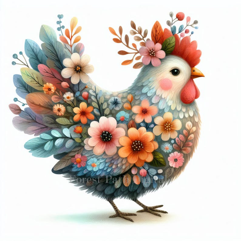 Floral Chickens - Clip Art Bundle, Digital Download, Digital Files ...
