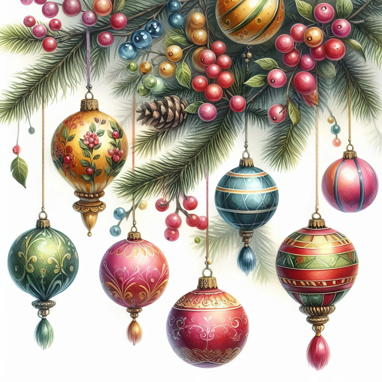 Classic Christmas Ornaments - Clip Art Bundle, Digital Download ...