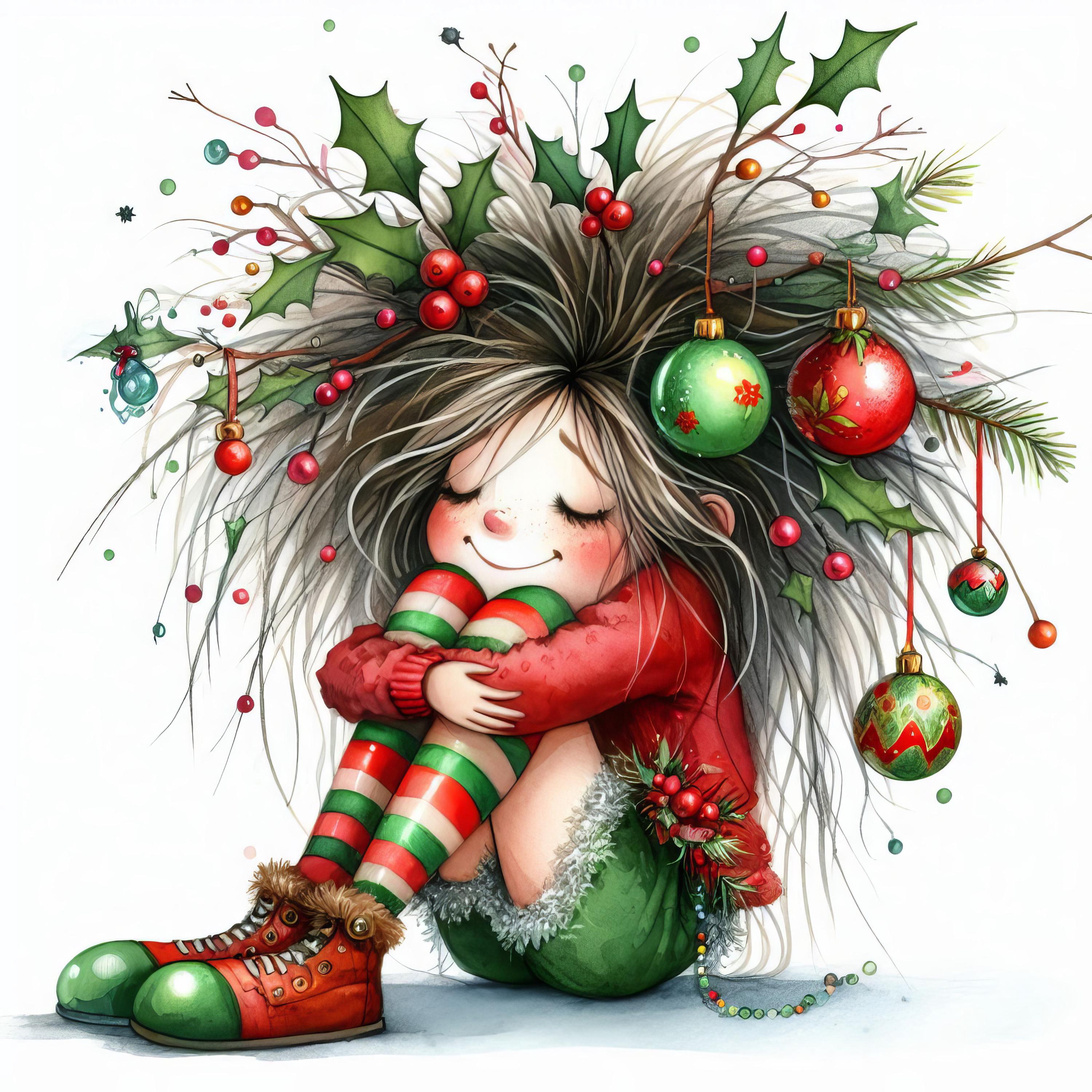 Quirky Christmas Holly Girl - Clip Art Bundle, Digital Download ...