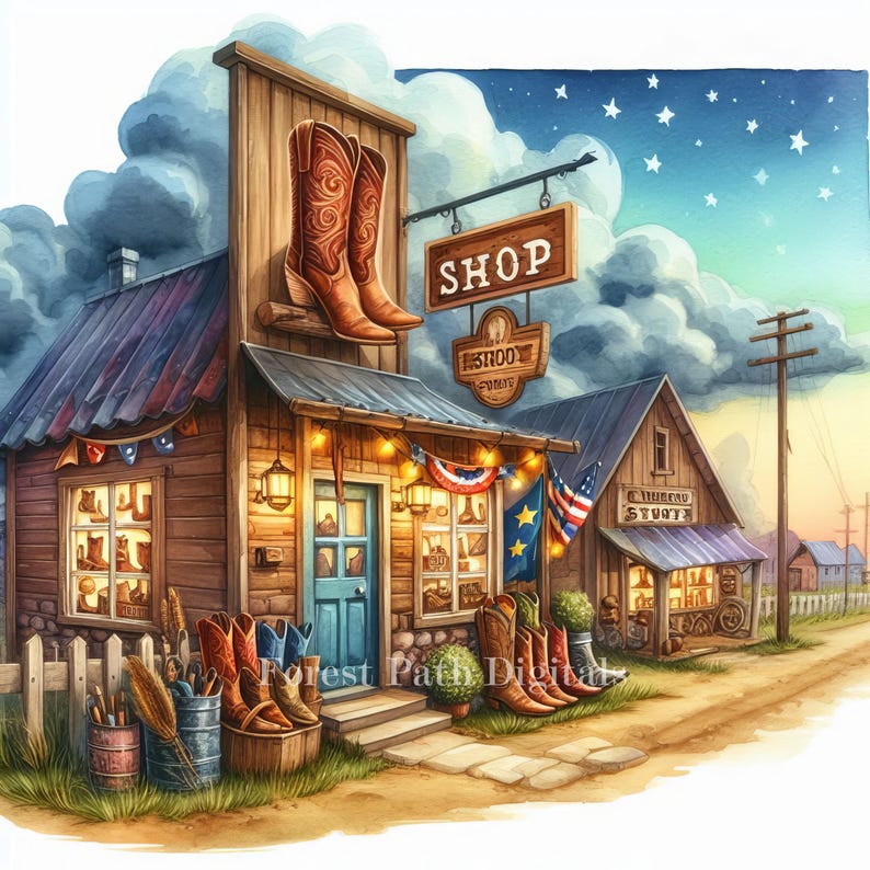 Cowboy Boots Shop- Clip Art Bundle, Digital Files Images, Shabby Chic ...