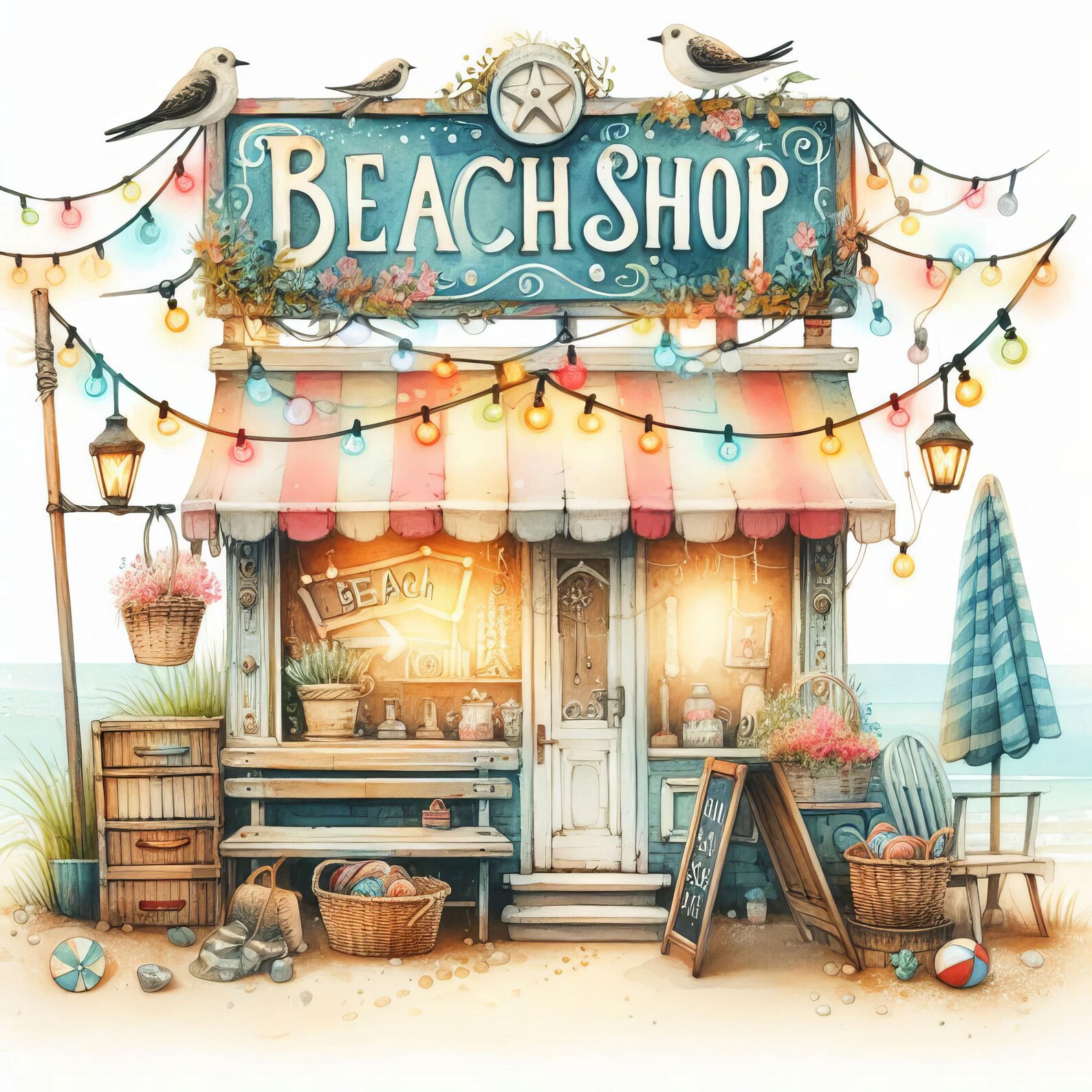 Beach Shop - Clip Art Bundle, Digital Files Images Download, Whimsical ...