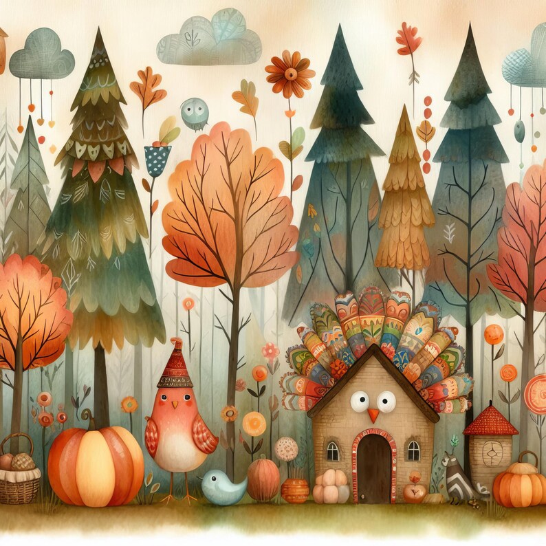 Magical Thanksgiving Day Forest - Clip Art Bundle, Digital Download ...