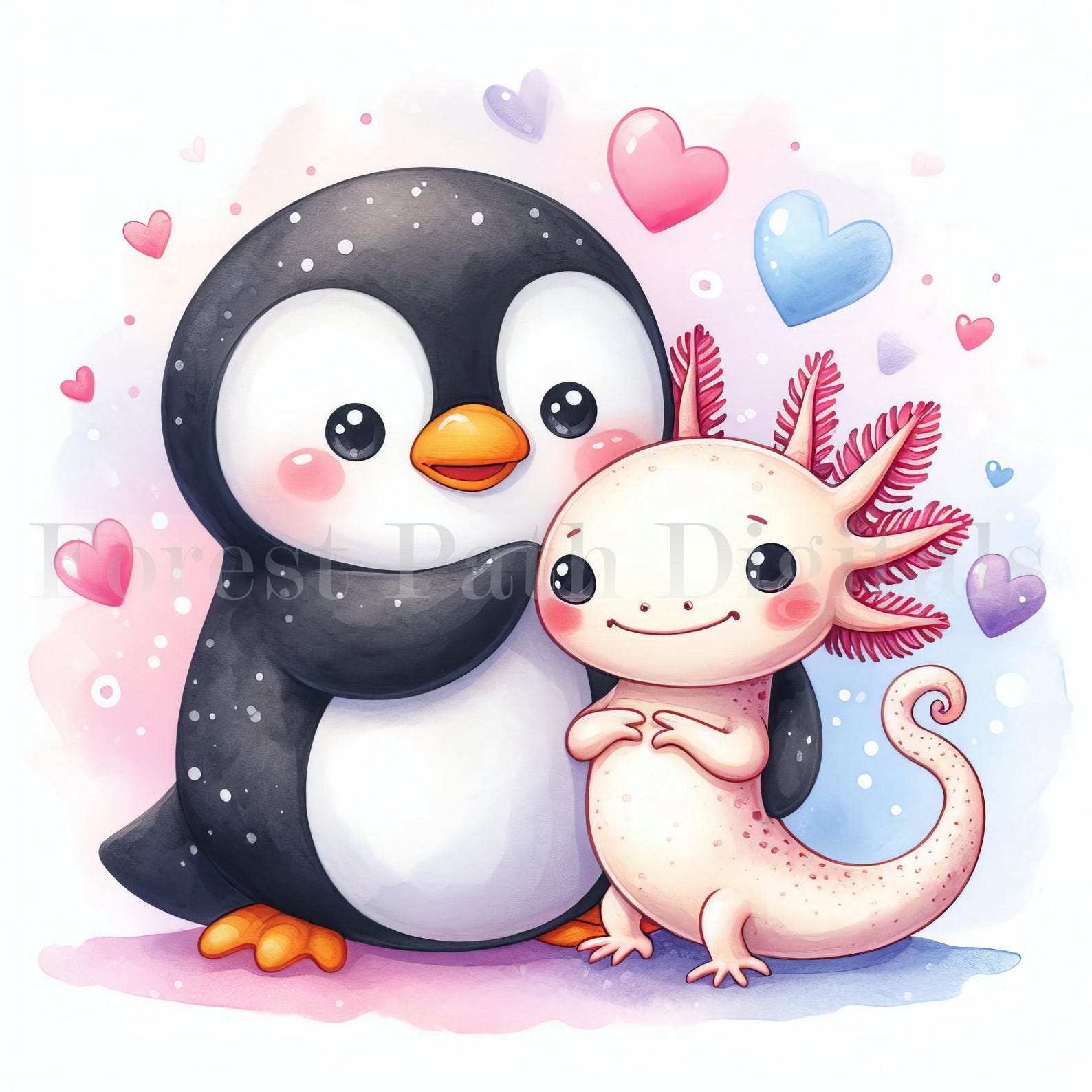 Axolotl & Penguin Valentine - Clip Art Bundle, Digital Download ...