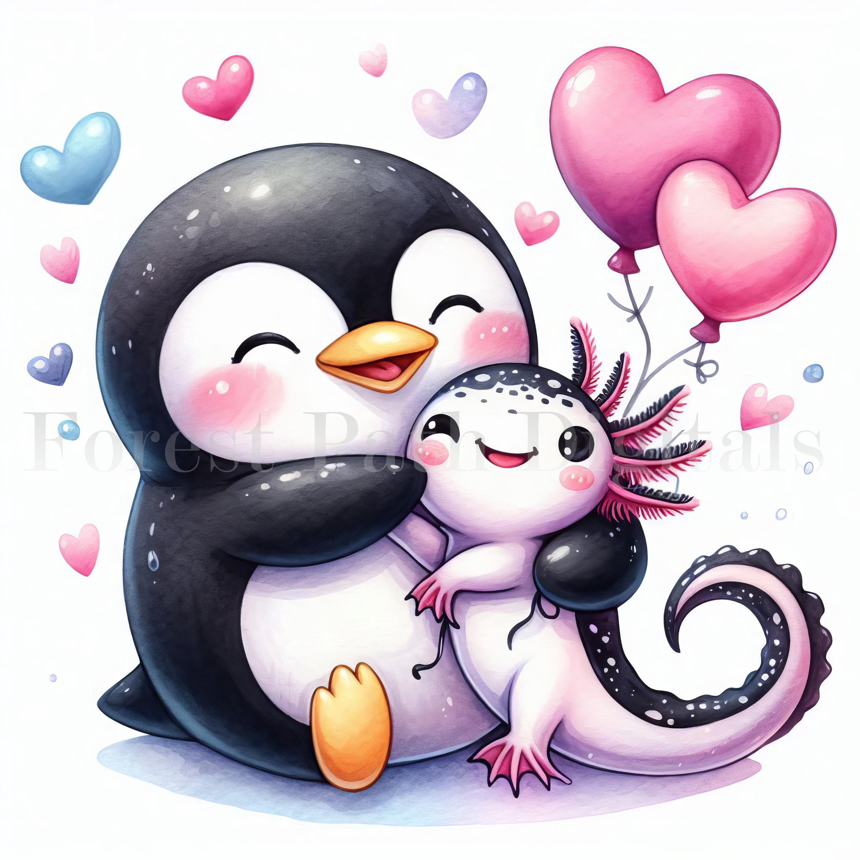 Axolotl & Penguin Valentine - Clip Art Bundle, Digital Download ...