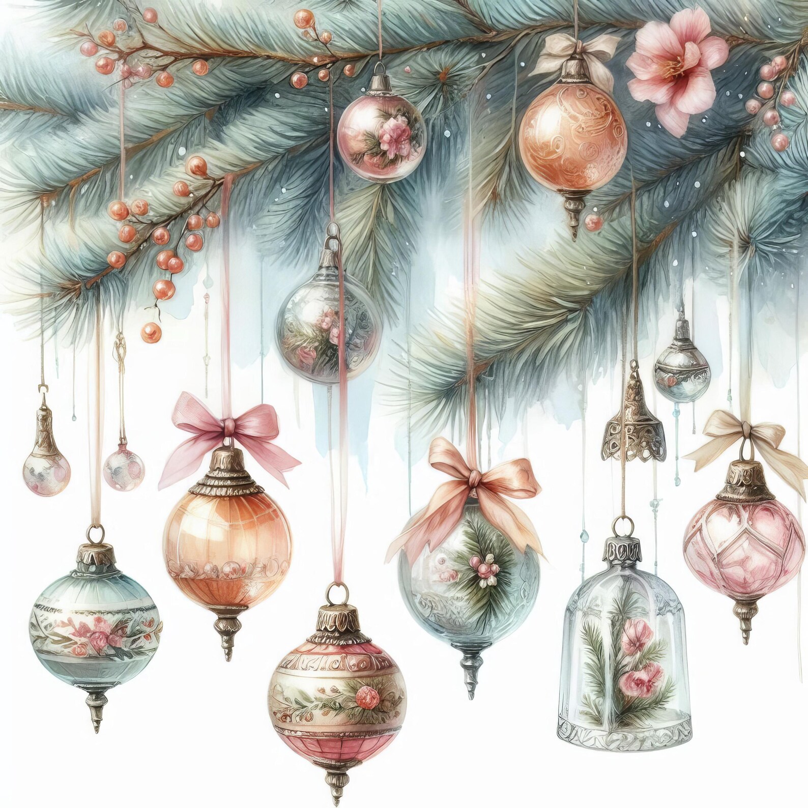 Vintage Christmas Ornaments - Clip Art Bundle, Digital Download ...