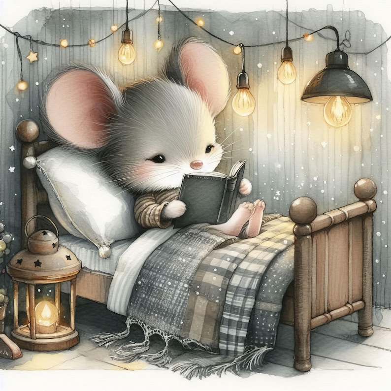 Bedtime Mouse - Digital Clip Art Bundle, Whimsical, Boho, Shabby Chic ...