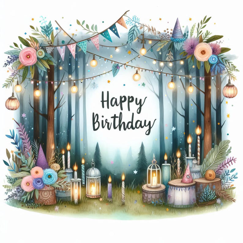 Boho Birthday Forest- Clip Art Bundle, Digital Download, Digital Files ...