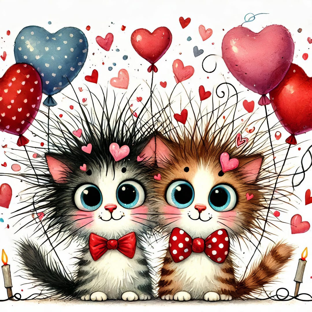 Quirky Cat Valentine Clip Art Bundle, Digital Download, Digital Files ...