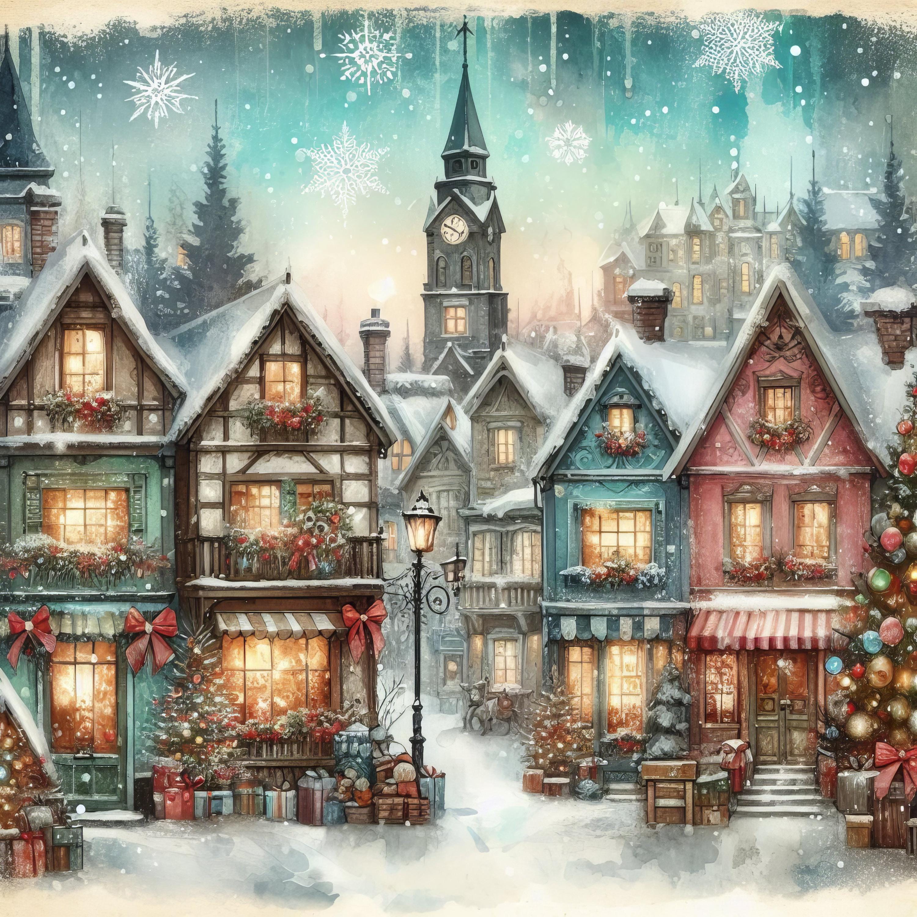 Watercolor Christmas Town - Clip Art Bundle, Digital Download, Digital ...