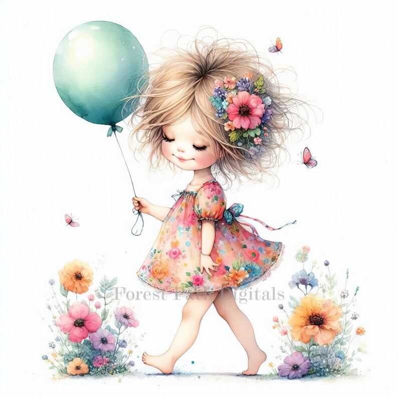 Little Girl With Balloon- Clip Art Bundle, Digital Download, Digital ...
