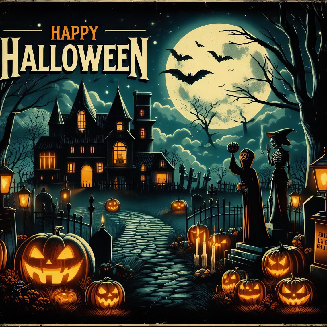 Retro Haunted House - Clip Art Bundle, Digital Download Images Files ...