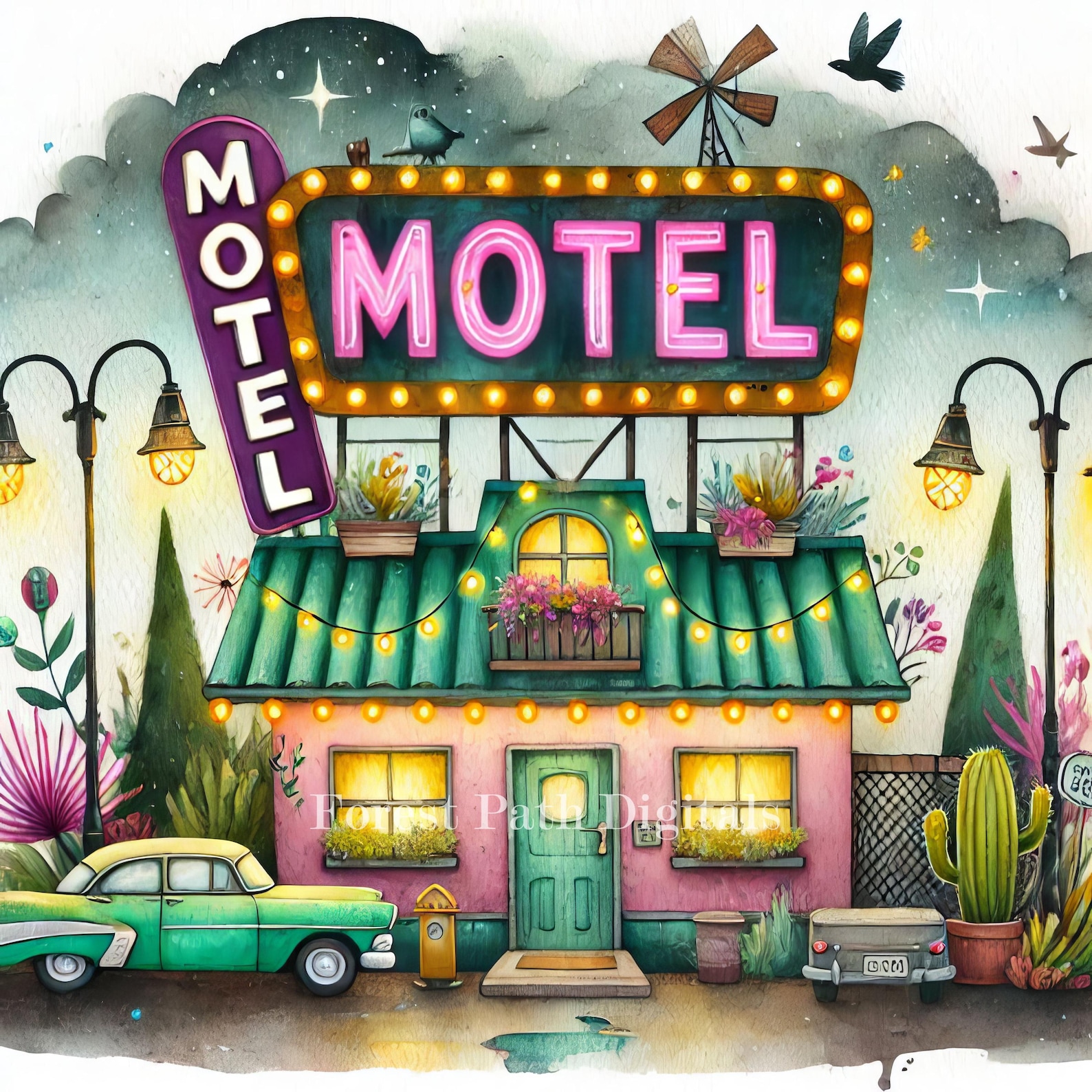 Motel - Clip Art Bundle, Digital Download, Digital Files, Whimsical ...