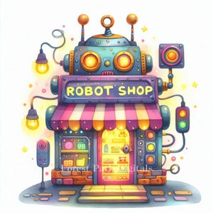 Robot Shop- Clip Art Bundle, Digital File Images Download, Whimsical ...