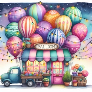 Colorful Balloon Shop - Clip Art Bundle, Digital Download, Digital ...