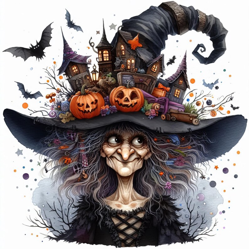 Whimsical Halloween Witch With Hat - Clip Art Bundle, Digital Download ...
