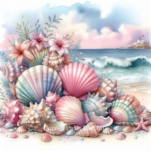 Shell Beach - Clip Art Bundle, Digital Images Files Download, Whimsical ...