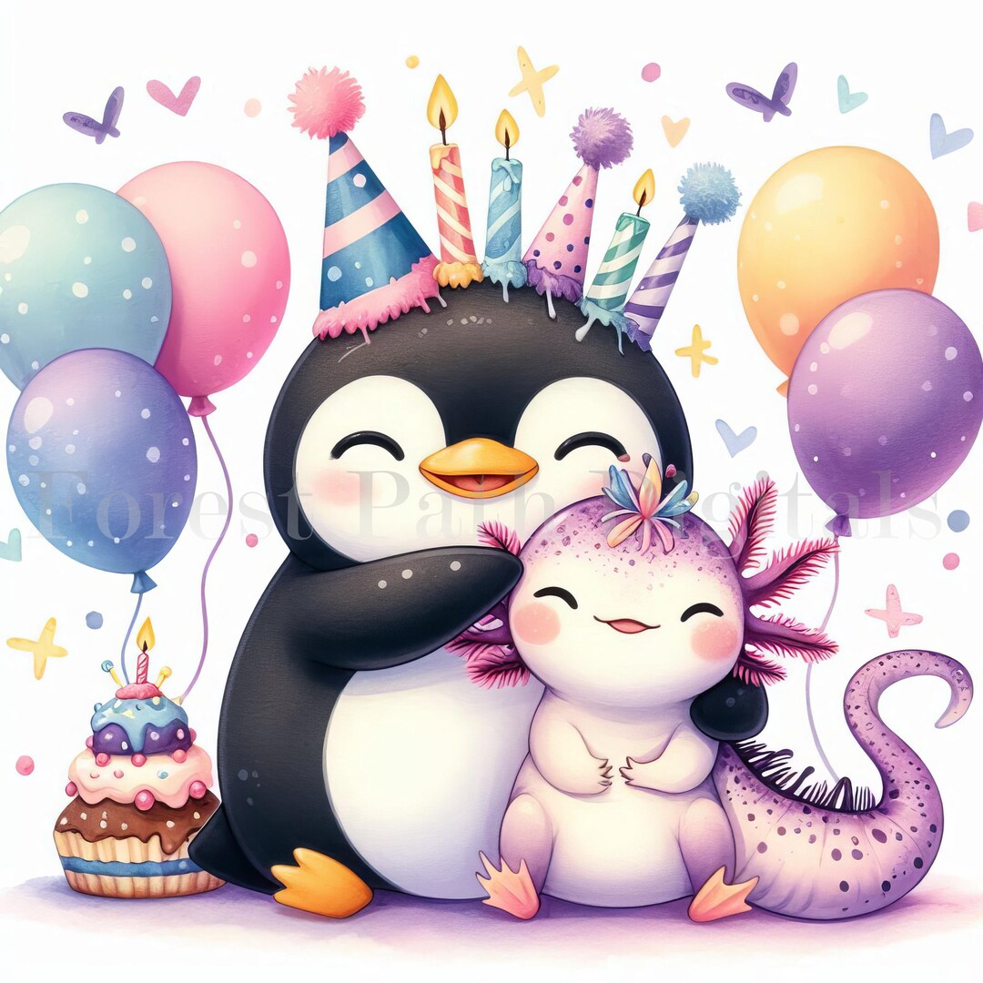 Axolotl & Penguin Birthday - Clip Art Bundle, Digital Download, Digital ...