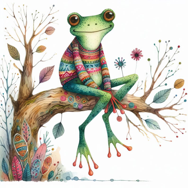 Quirky Boho Frog - Clip Art Bundle, Digital Download, Digital Files ...