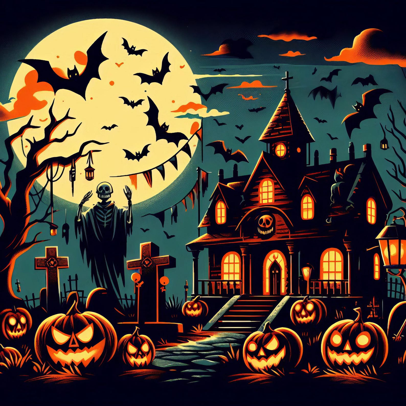 Retro Haunted House - Clip Art Bundle, Digital Download Images Files ...