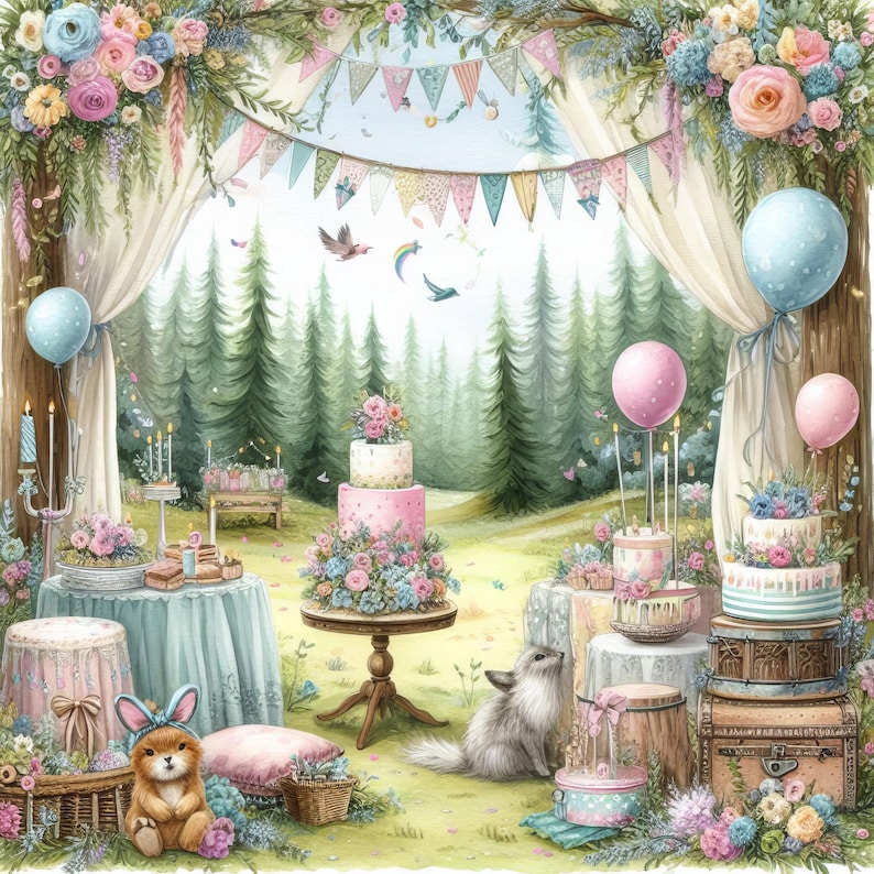 Boho Birthday Dreams Forest- Clip Art Bundle, Digital Download, Digital ...