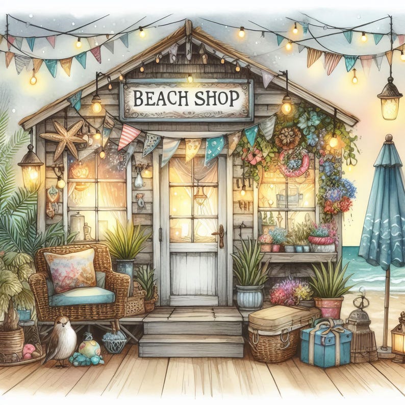 Beach Shop - Clip Art Bundle, Digital Files Images Download, Whimsical ...