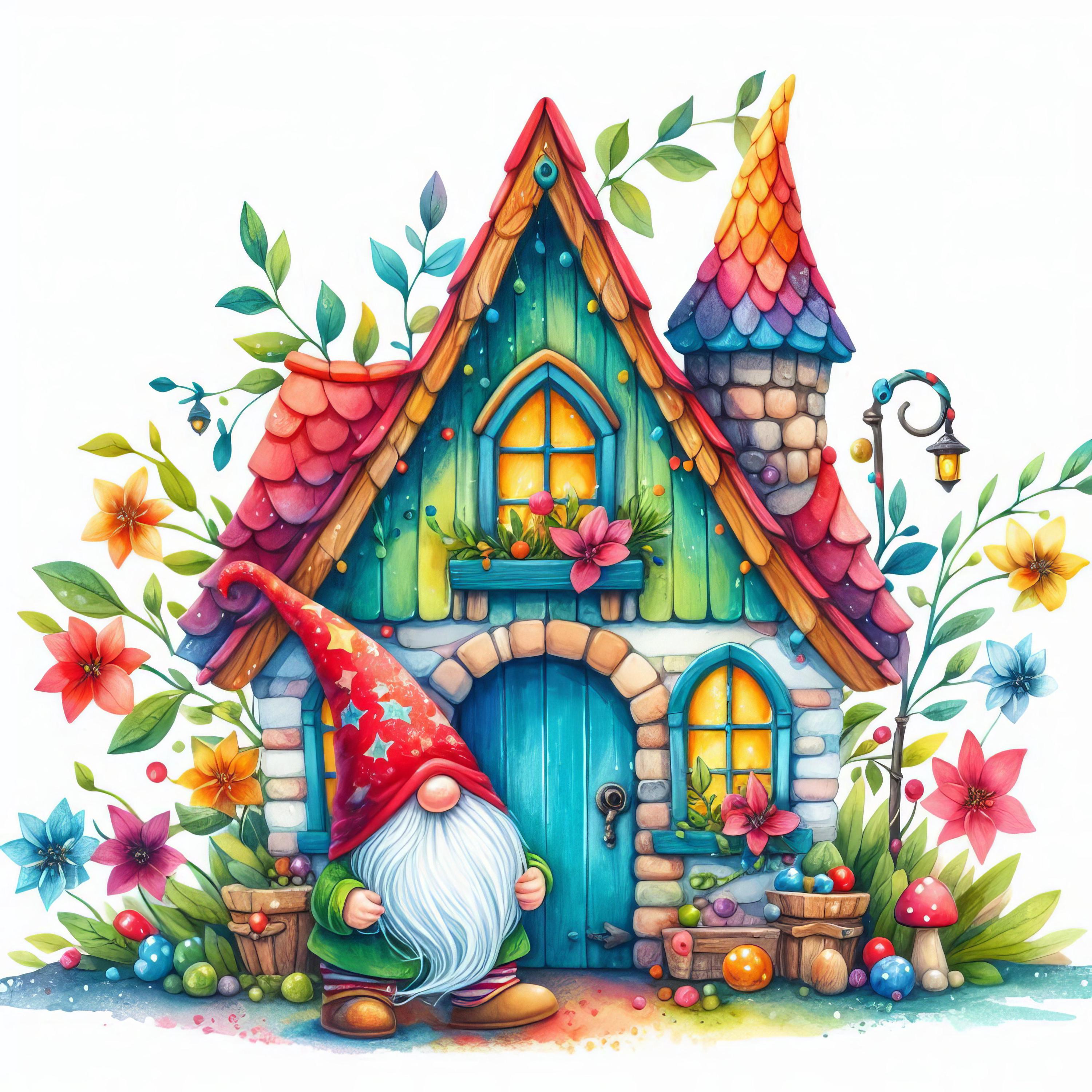 Whimsical Gnome House- Clip Art Bundle, Digital Download, Digital Files ...