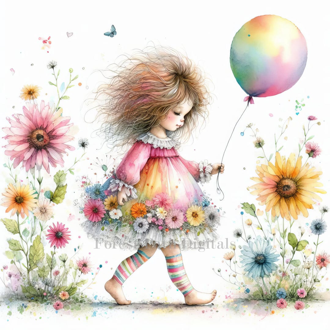 Little Girl With Balloon- Clip Art Bundle, Digital Download, Digital ...