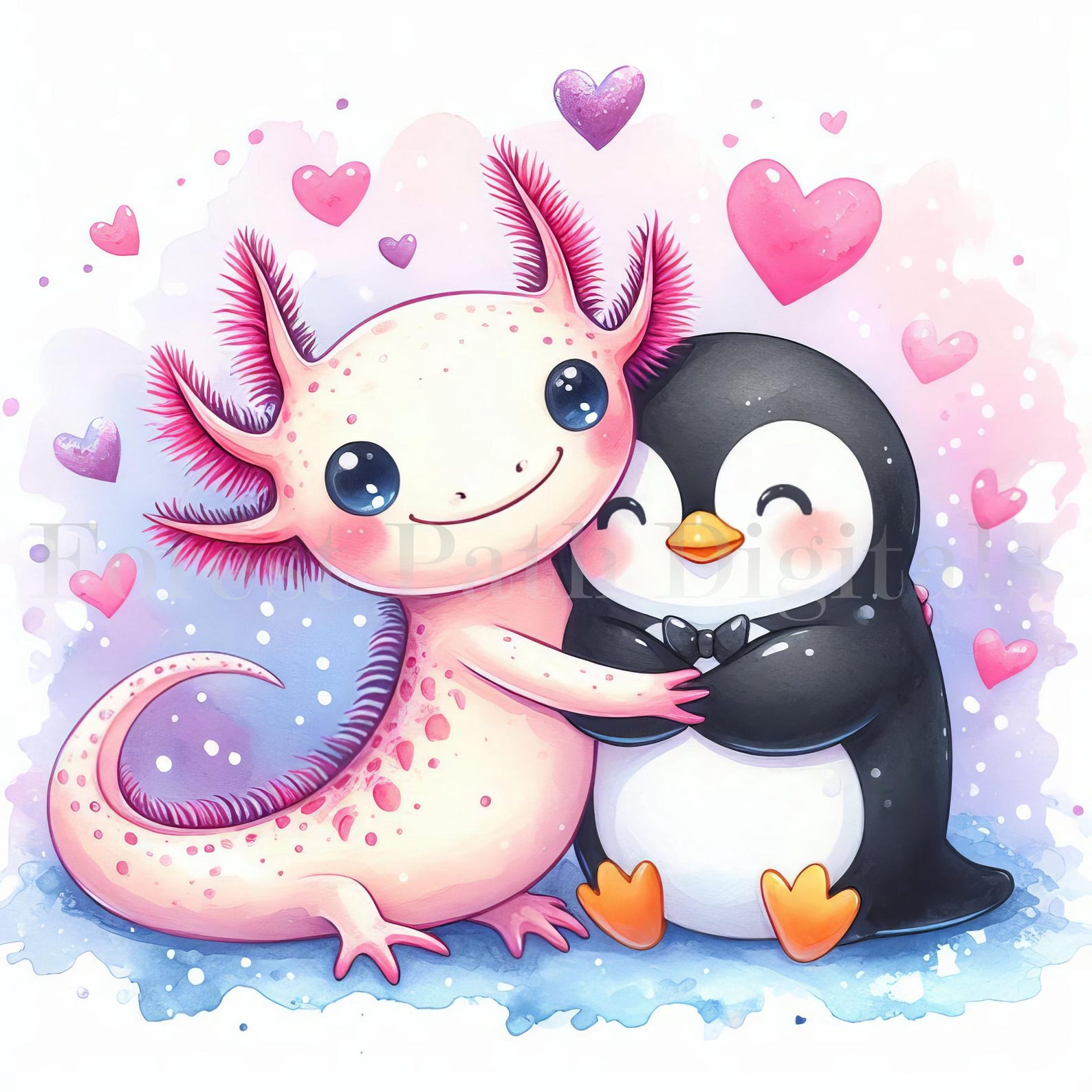 Axolotl & Penguin Valentine - Clip Art Bundle, Digital Download ...