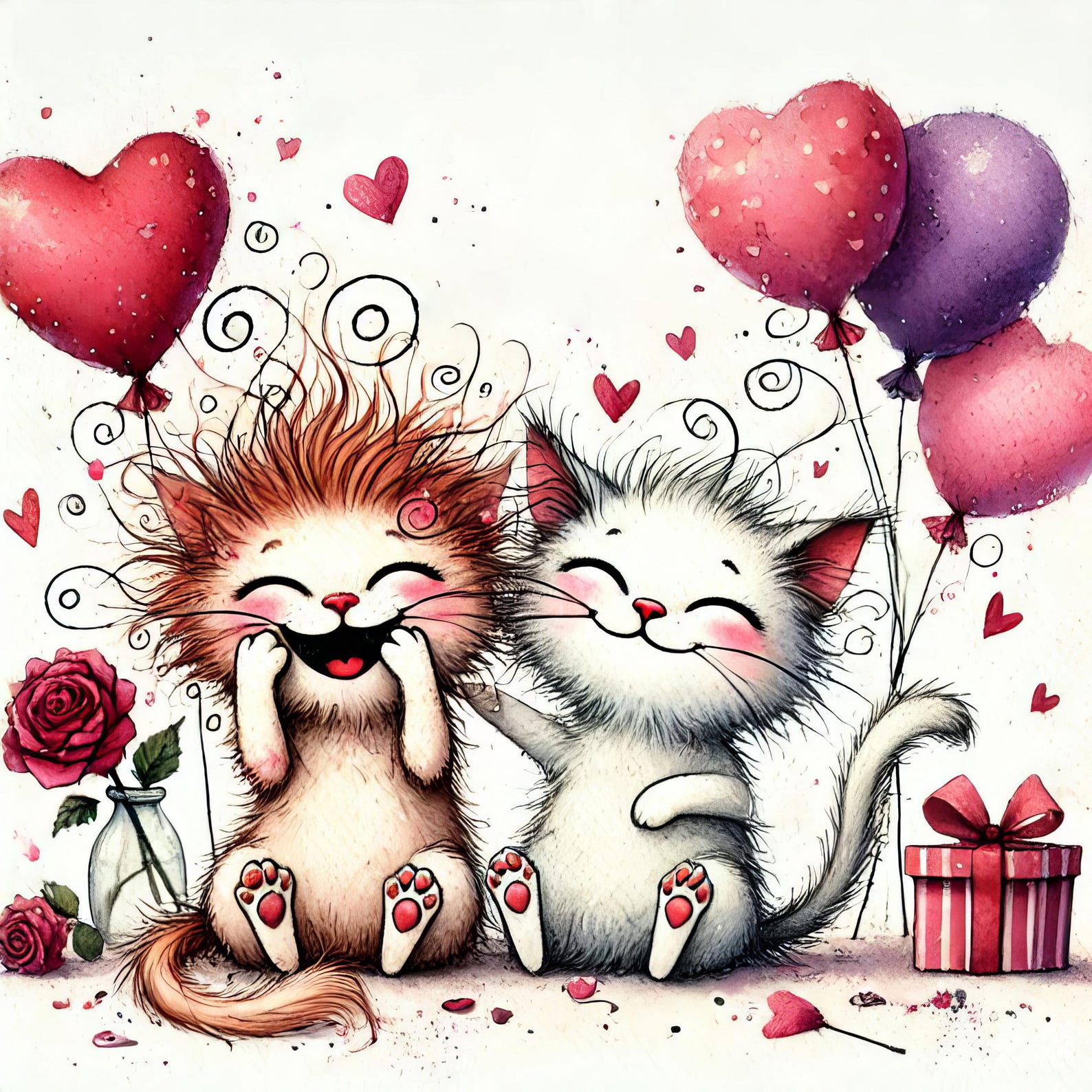 Quirky Cat Valentine - Clip Art Bundle, Digital Download, Digital Files ...