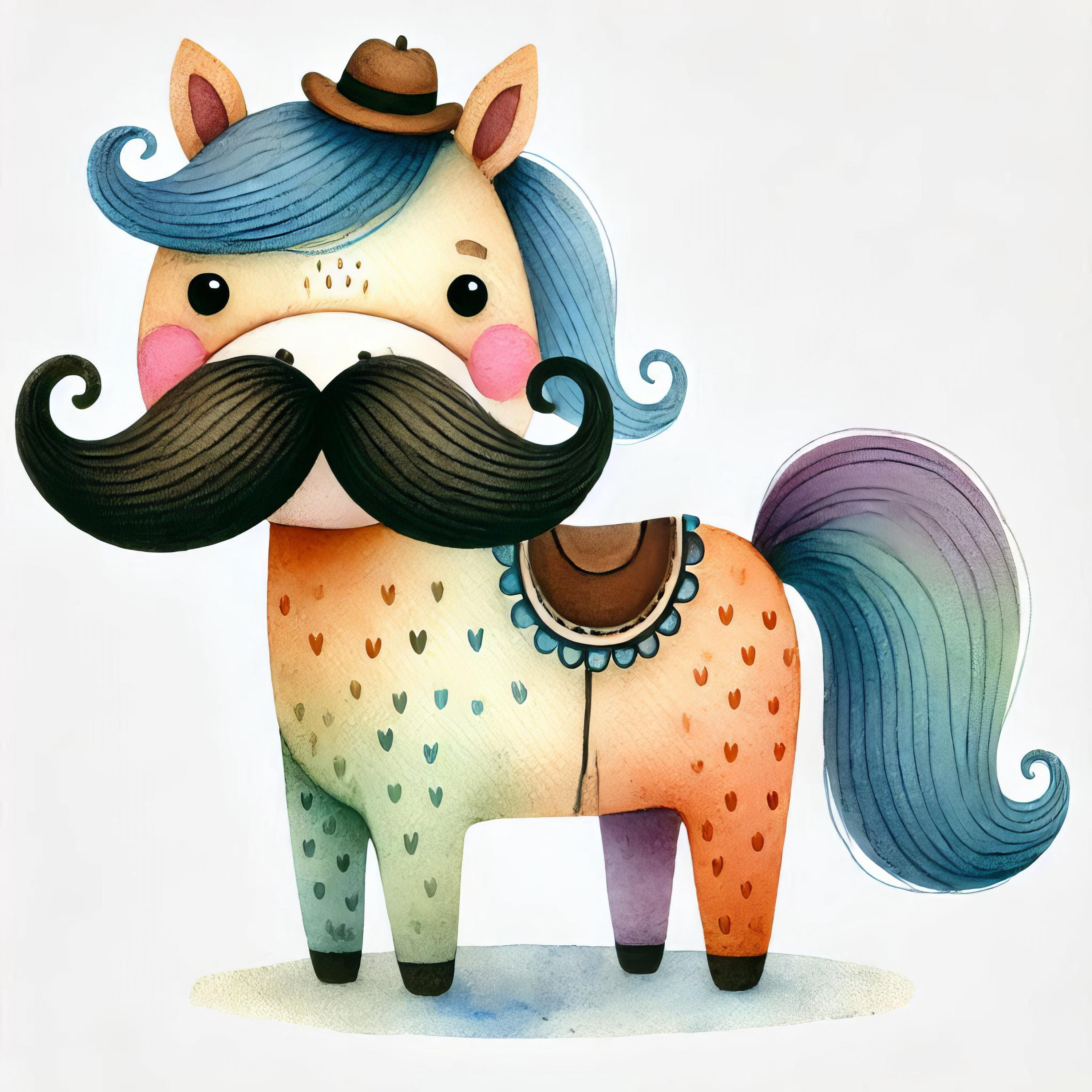 Quirky Mustache Horse - Clip Art Bundle, Digital Download, Digital ...