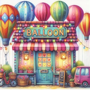Colorful Balloon Shop - Clip Art Bundle, Digital Download, Digital ...
