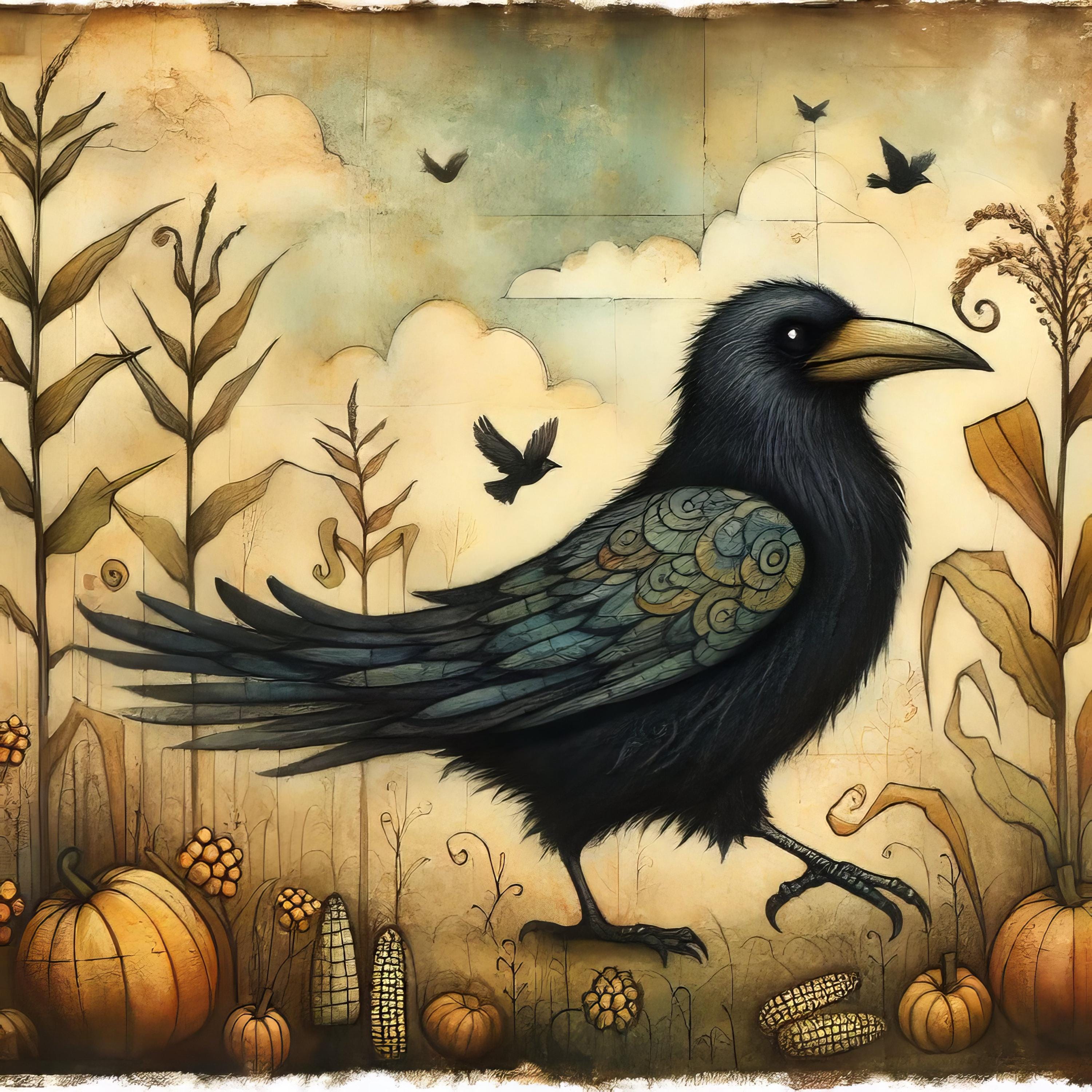 Primitive Cornfield Crow Clip Art Bundle, Digital Download, Digital ...