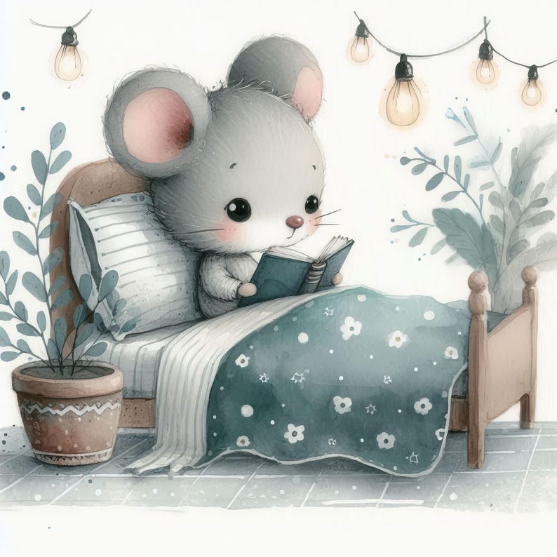 Bedtime Mouse - Digital Clip Art Bundle, Whimsical, Boho, Shabby Chic ...