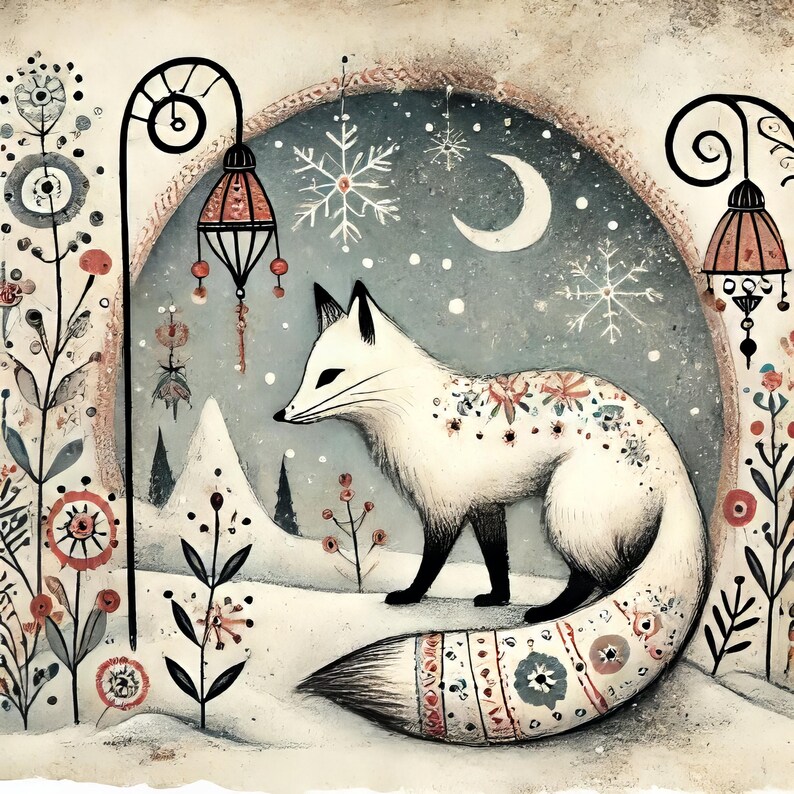 Primitive Snowy Fox - Clip Art Bundle, Digital Download, Digital Files ...