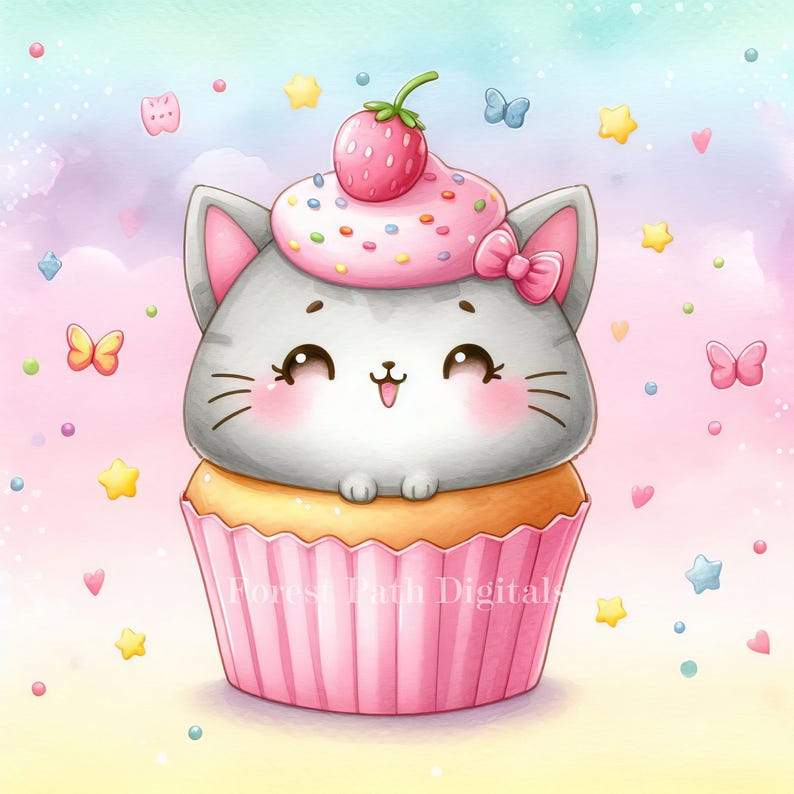Kitty Cupcakes - Pastel, Clip Art, Download, Digital Files, Whimsical ...