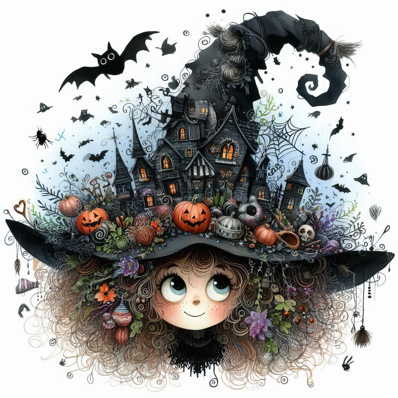 Whimsical Halloween Witch With Hat Clip Art Bundle, Digital Download ...