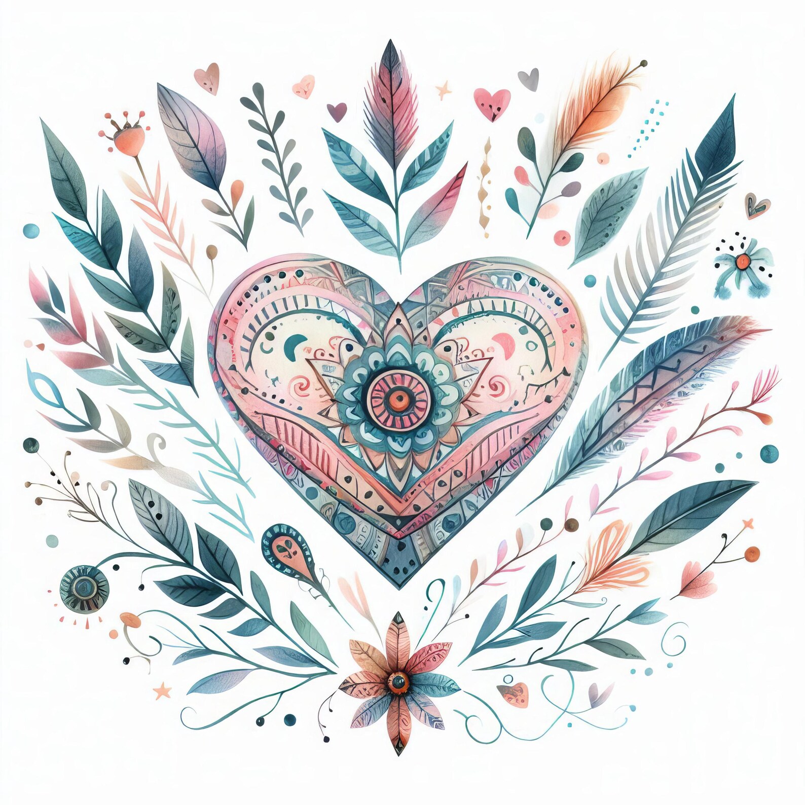 Boho Hearts - Clip Art Bundle, Digital Images Files Download, Whimsical ...