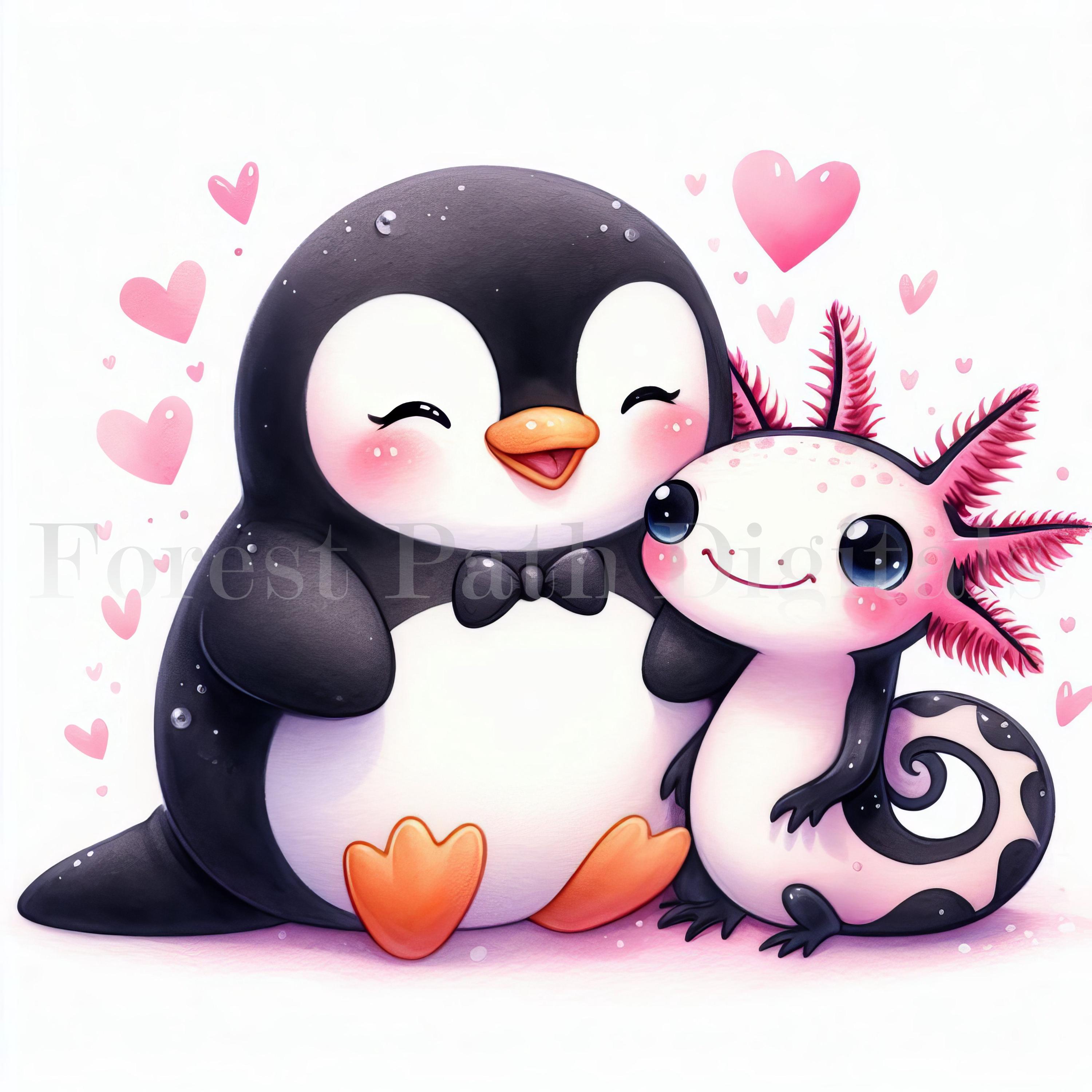 Axolotl & Penguin Valentine - Clip Art Bundle, Digital Download ...
