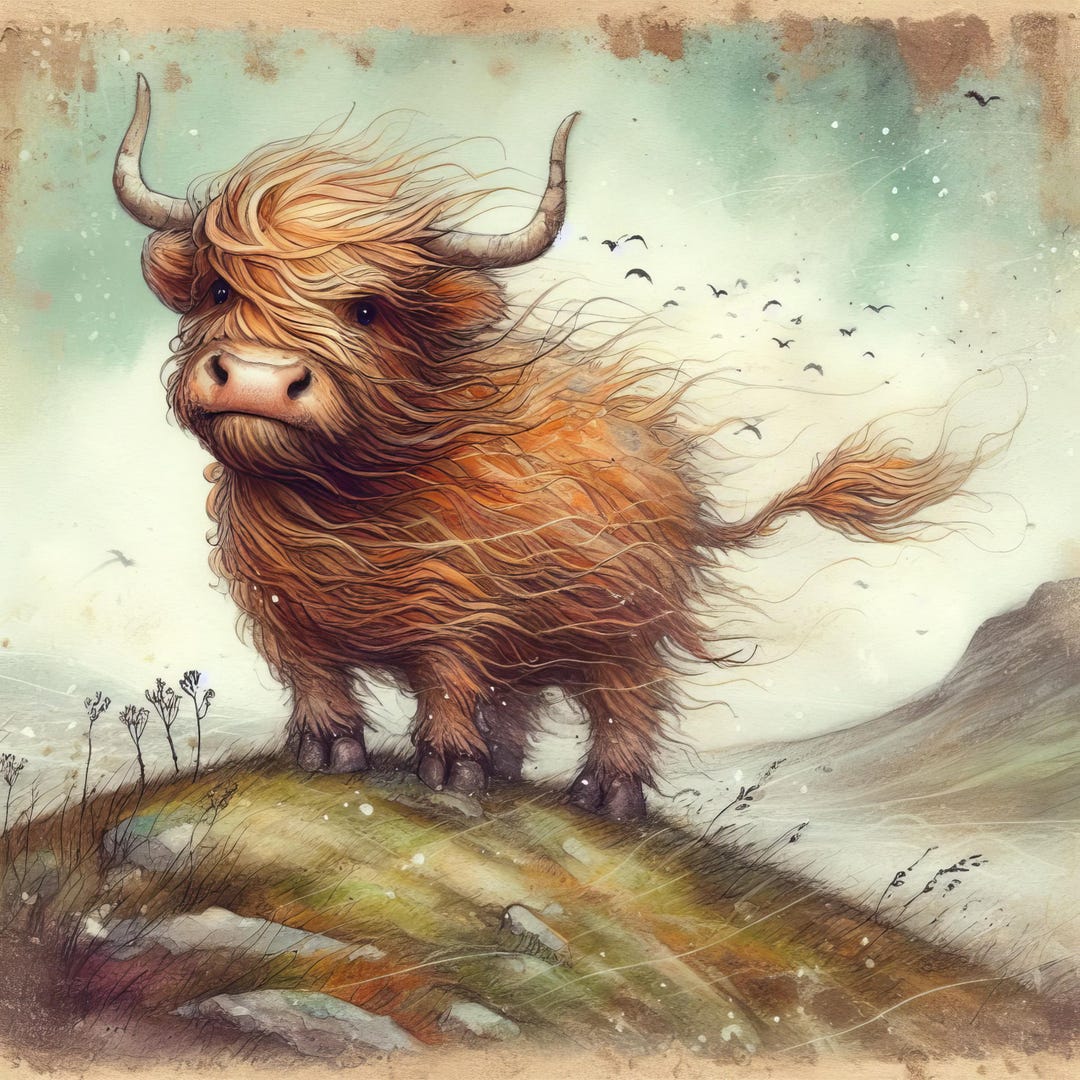 Primitive Highland Cow - Clip Art Bundle, Digital Download, Digital ...