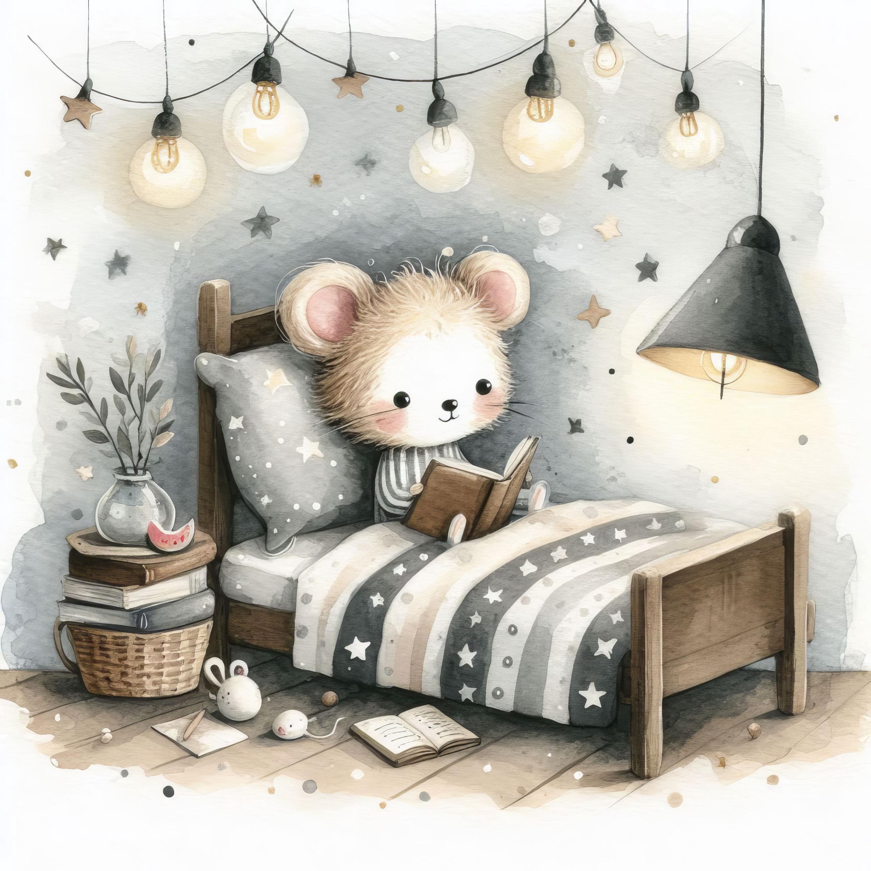 Bedtime Mouse - Digital Clip Art Bundle, Whimsical, Boho, Shabby Chic ...