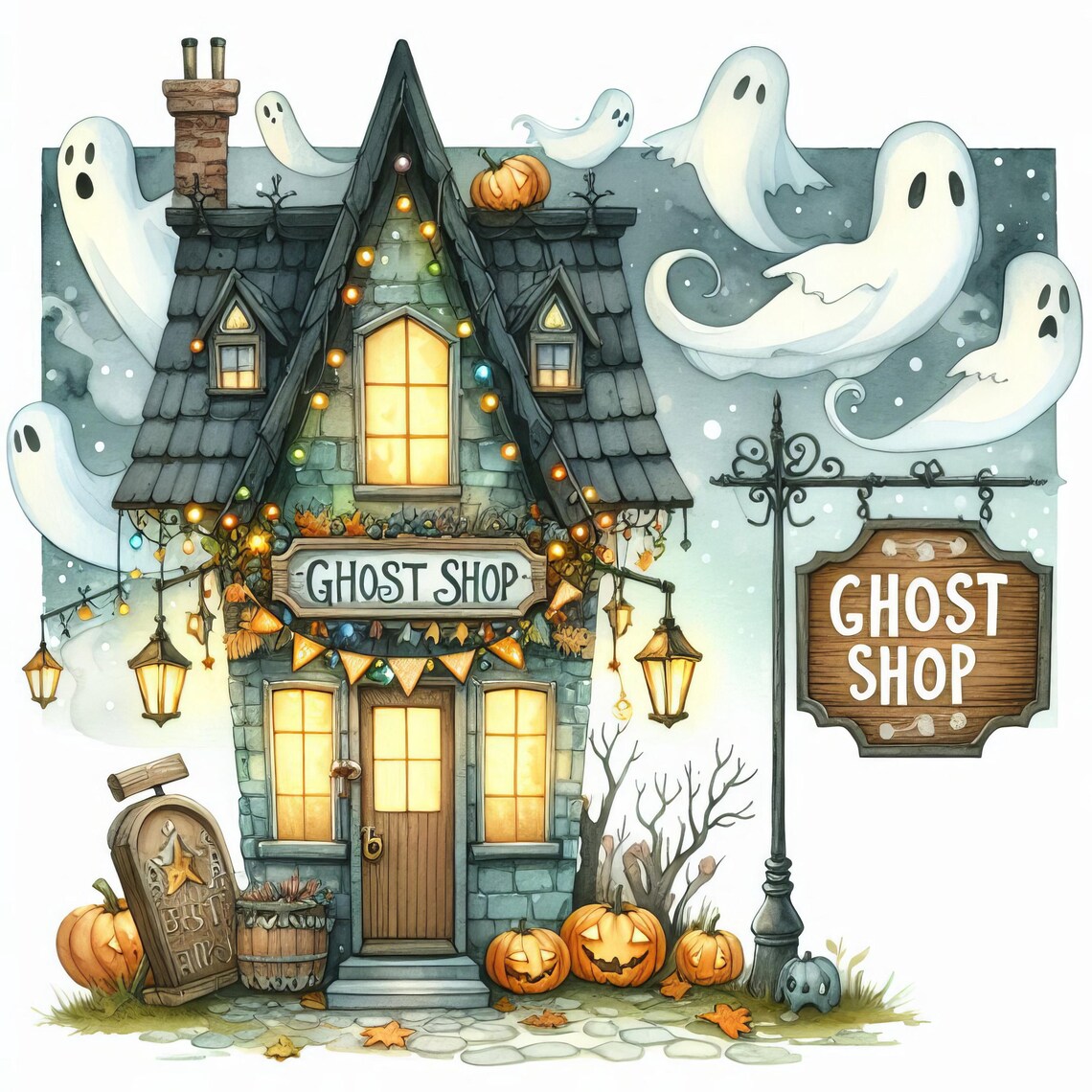 Halloween Ghost Shop - Clip Art Bundle, Digital Files Images Download ...