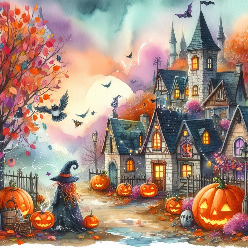 Whimsical Halloween Town - Clip Art Bundle, Digital Download, Digital ...
